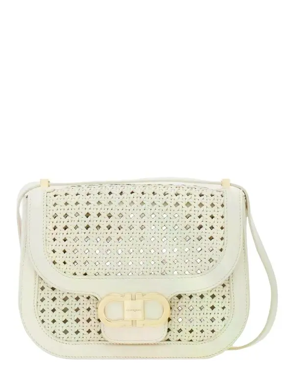 FERRAGAMO Double Gancini North-south Crossbody Bag - White