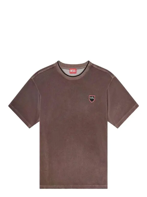 DIESEL® Chenille T-shirt With Shield Patch - Brown