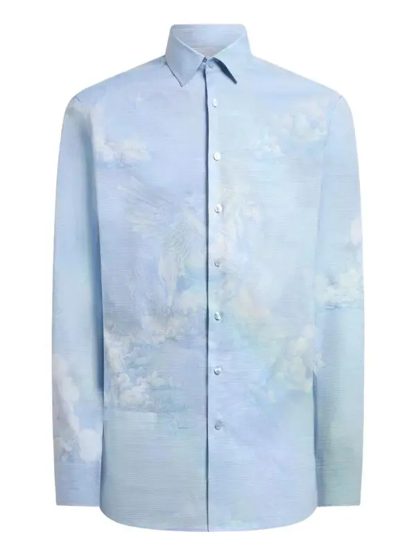Etro Cotton Shirt With Placed Pegaso Motif - Blue