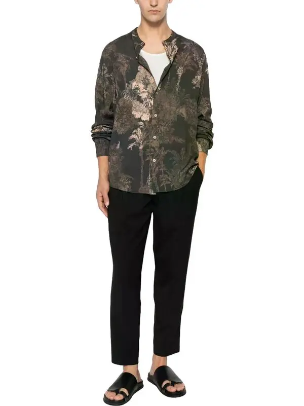 YES LONDON Palm-print Band-collar Shirt - Grey