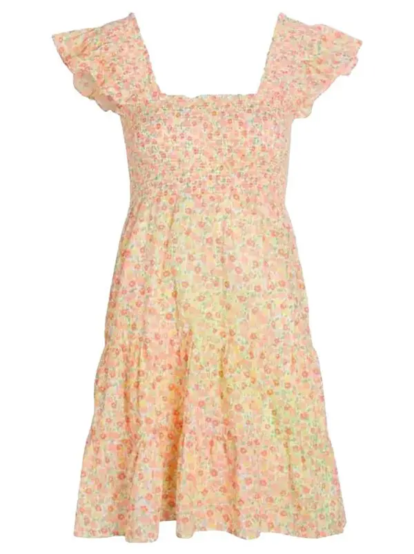 Rixo Sidney Floral Print Smocked Mini Dress - Neutrals
