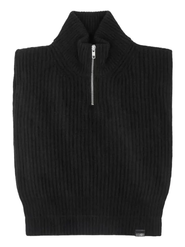 MAISON MARGIELA Ribbed Wool High Neck Half-zip Cropped Sweater Vest - Black