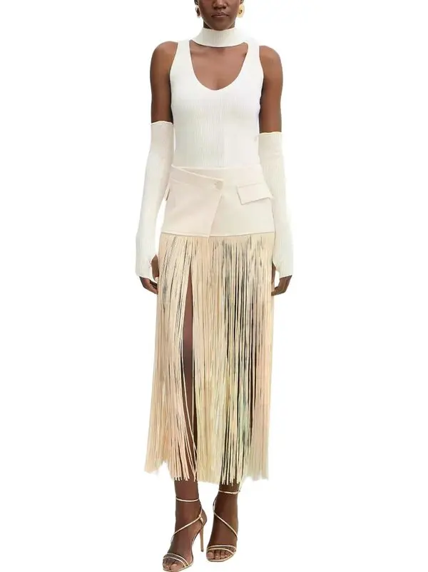 HAVEONE Ribbed Knit V-neck Sleeveless Top - White