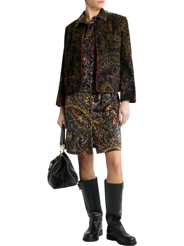 Etro Burnout Chenille Floral Paisley Mini Shirt Dress - Black