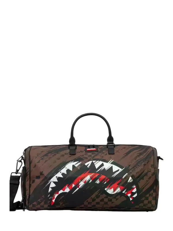 SPRAYGROUND Shark Mouth Motif Checkerboard Print Holdall - Brown