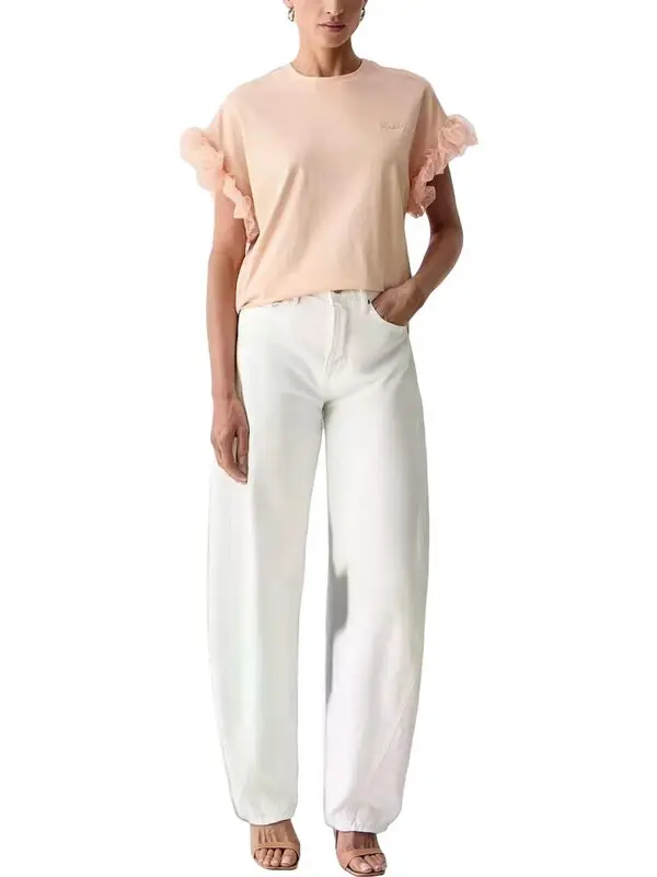 TWINSET Ruffled-sleeve T-shirt With Embroidered Logo - Pink