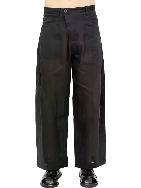 JAN JAN VAN ESSCHE Sheer Finish Twill Oversized Trousers - Black
