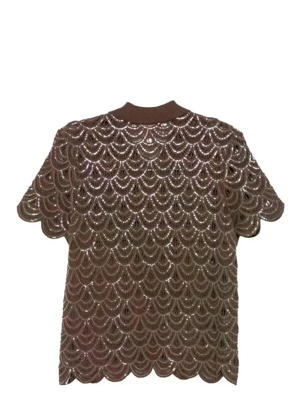 MC2 SAINT BARTH Sequin-embellished Scalloped Knit Top - Brown