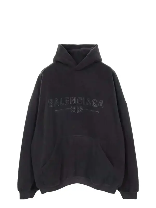 Balenciaga Logo Embroidered Fleece Hoodie - Black