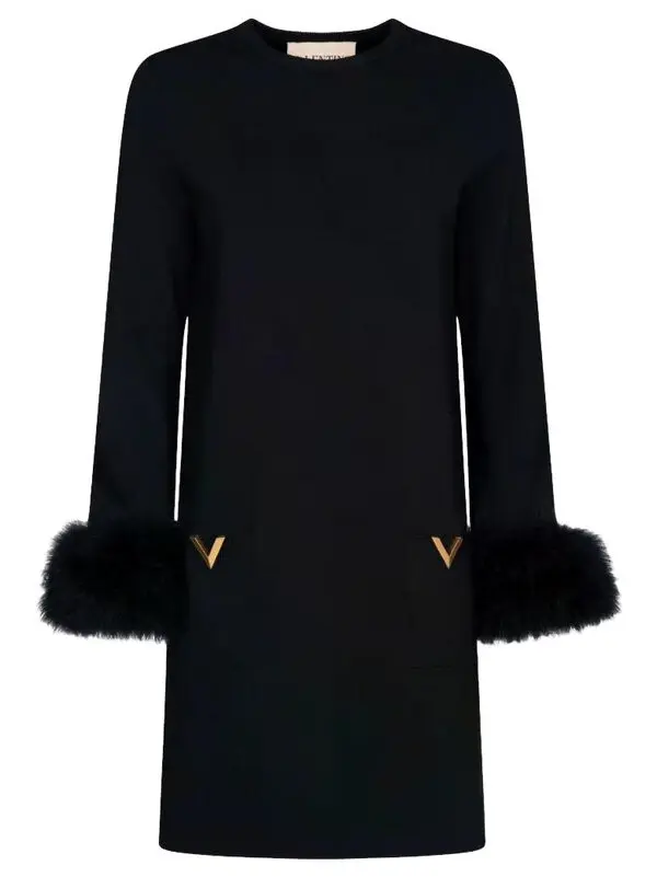 Valentino Garavani Vlogo Feather-trim Mini Dress - Black