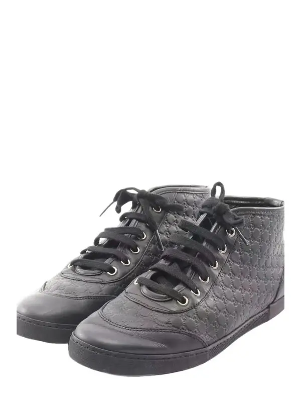 Gucci 2000s Microguccissima High-top Lace-up Leather Sneakers - Black