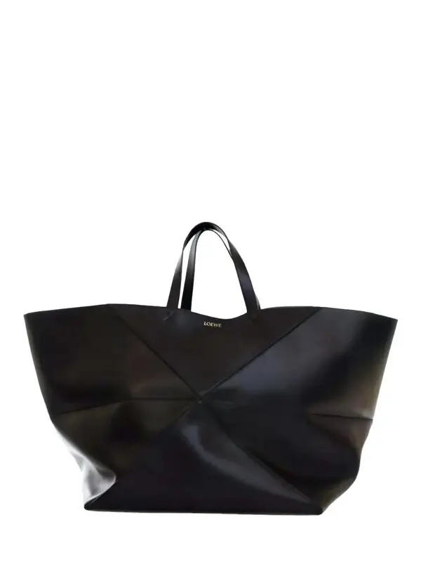 Loewe 2023 Shiny Calfskin Puzzle Fold Tote Bag - Black