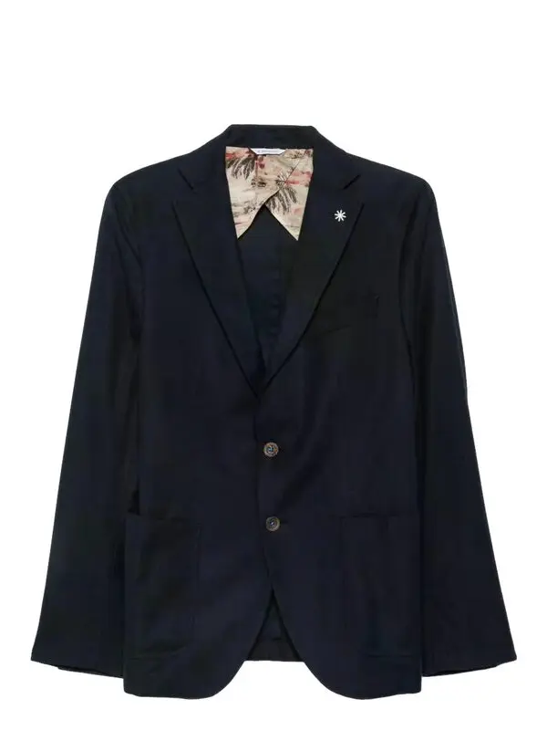 MANUEL RITZ Notched-lapel Single-breasted Cotton Blazer - Blue