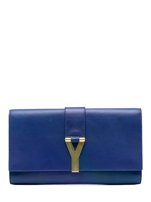 Saint Laurent Leather Clutch Bag With Gold-tone Y Hardware - Blue