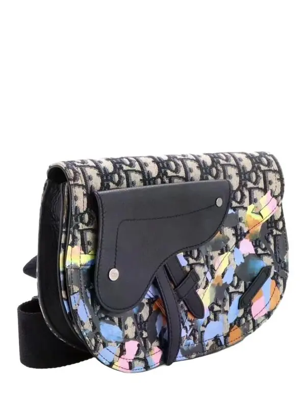Dior Saddle Messenger Pouch Alex Foxton Floral Oblique Canvas Crossbody Bag - Blue