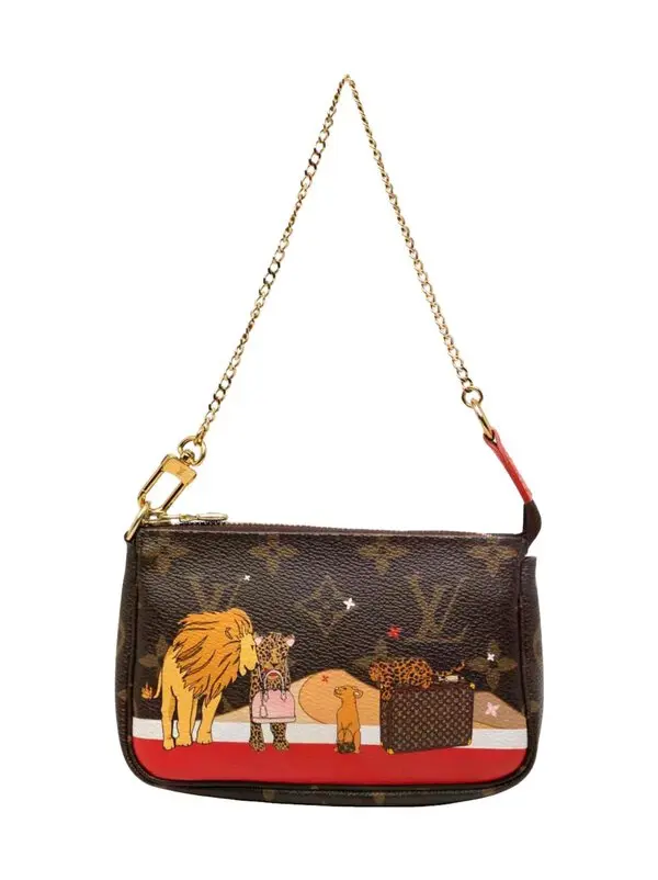LOUIS VUITTON 2018 Monogram Cats Christmas Animation Mini Pochette Accessories Shoulder Bag - Brown