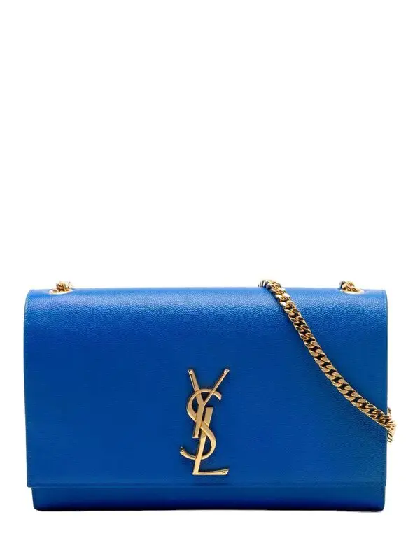 Saint Laurent Medium Grain De Poudre Monogram Kate Crossbody Bag - Blue