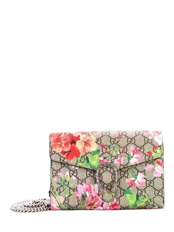 Gucci Dionysus Chain Wallet Blooms Print Gg Coated Canvas Small Crossbody Bag - Brown