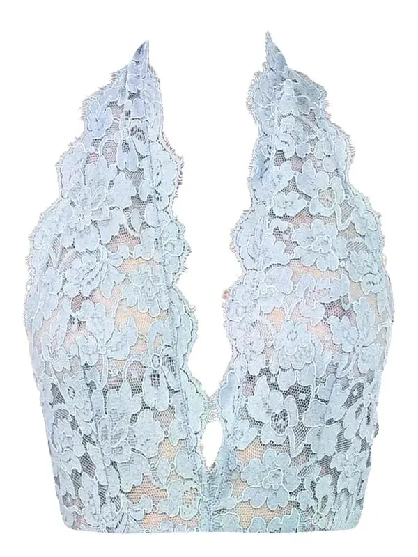 ROWEN ROSE Lace-overlay Halterneck Bodysuit - Blue