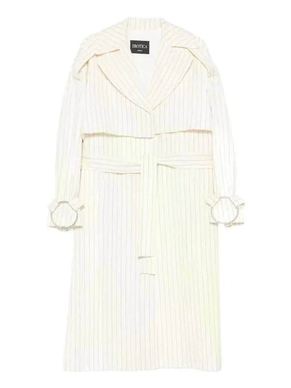 DONDUP Pinstripe Pattern Belted Trench Coat - Neutrals