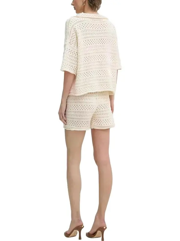 HAVEONE Crochet Knit V-neck Short Sleeve Top And Elasticated Waist Shorts Set - Neutrals