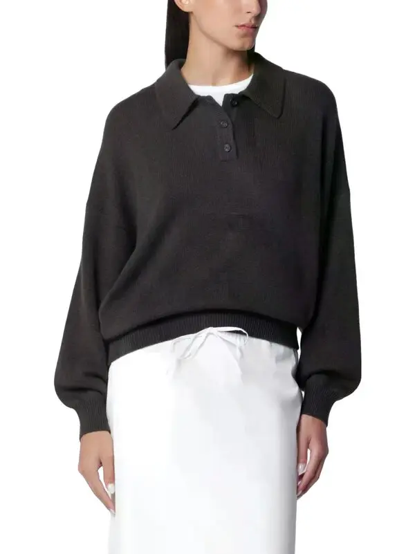 LISA YANG Etta Cashmere Long Sleeve Polo Shirt - Brown