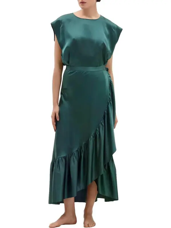 ERES Ruffled Silk Midi Skirt - Green