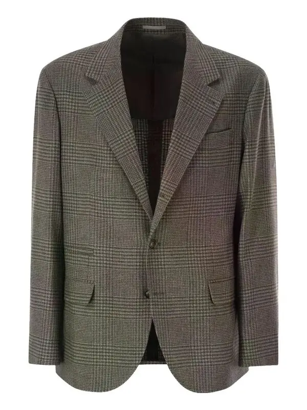 Brunello Cucinelli Check-pattern Long-sleeve Blazer - Grey