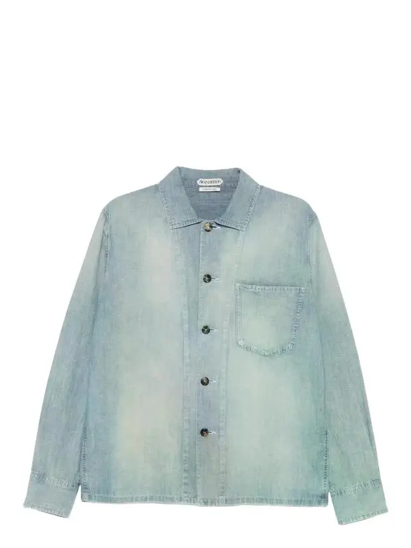 JW Anderson Chambray Logo-patch Chest-pocket Cotton Shirt - Blue