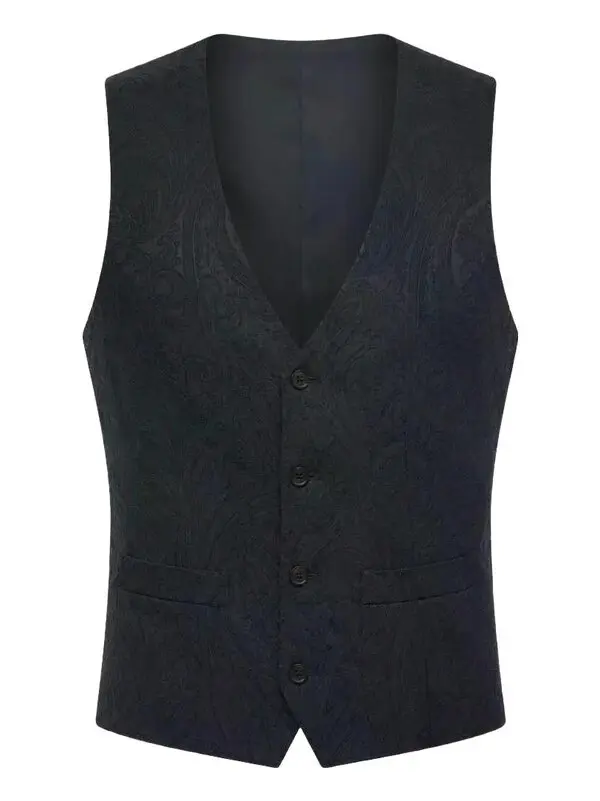 Corneliani Damask-pattern Welt-pocket Waistcoat - Black