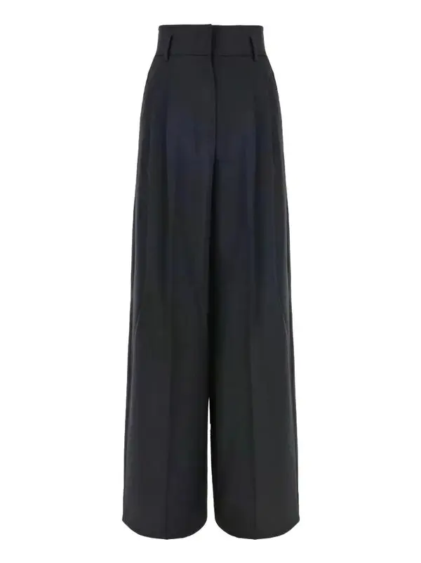 Max Mara Navy Virgin Wool Pleated Wide-leg Trousers - Blue