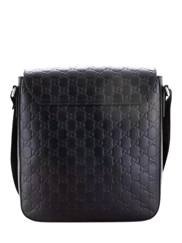 Gucci Leather Messenger Bag With Buckle Flap - Black