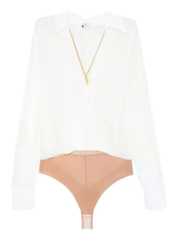 Elisabetta Franchi Sheer Chain-detail Wrap-front Bodysuit - White
