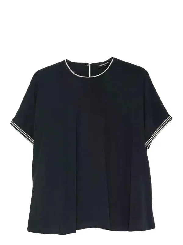 Fabiana Filippi Short Sleeve Blouse With Striped Trim - Blue