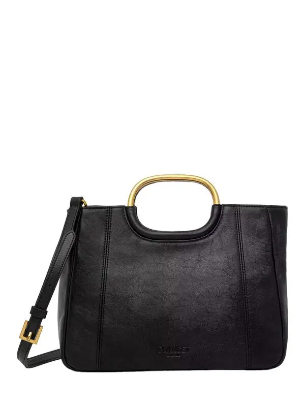TWINSET Metal-handle Leather Tote Bag - Black