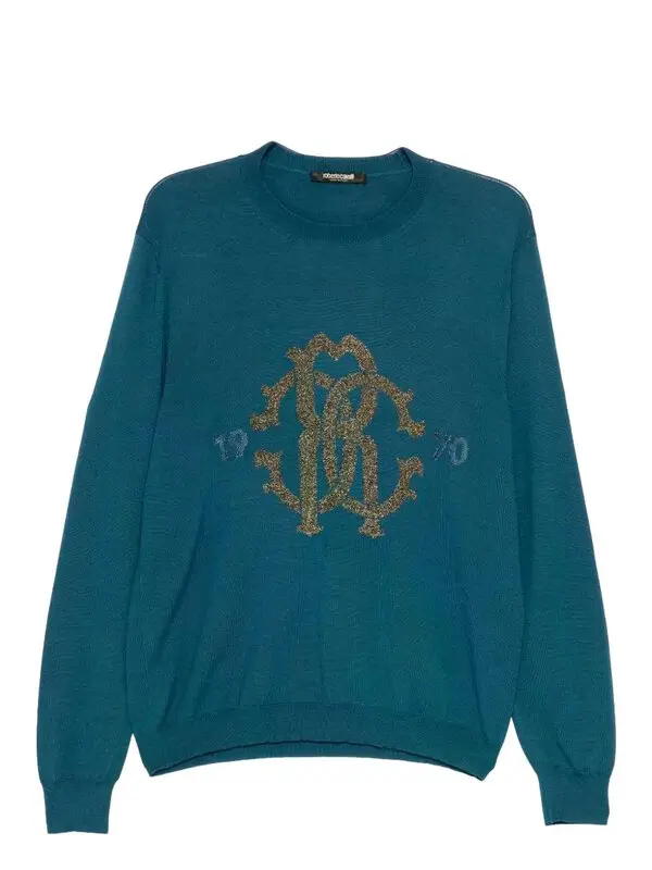 Roberto Cavalli Logo-embroidered Crew Neck Sweater - Blue
