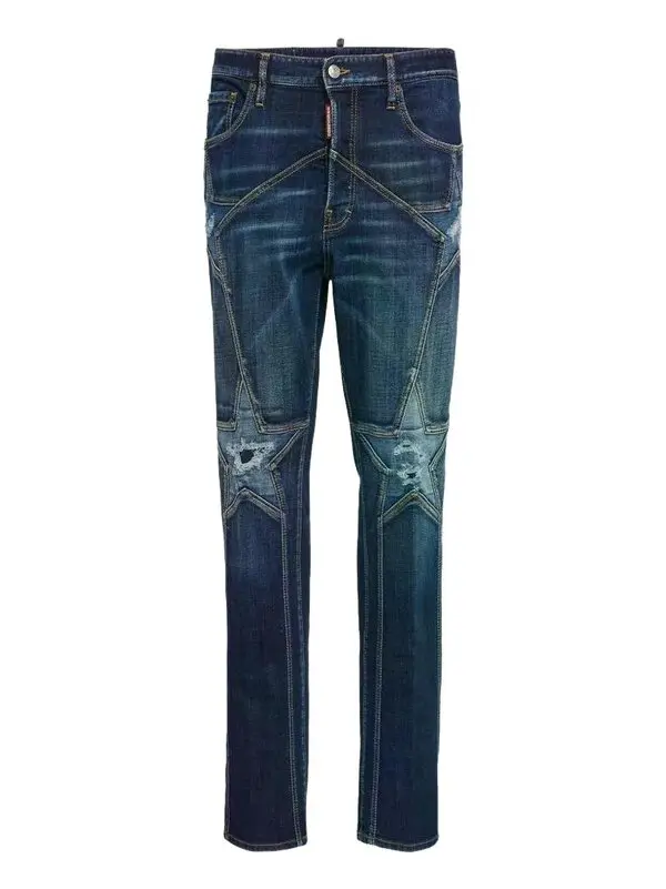 Dsquared2 642 Super Star-patchwork Distressed Jeans - Blue