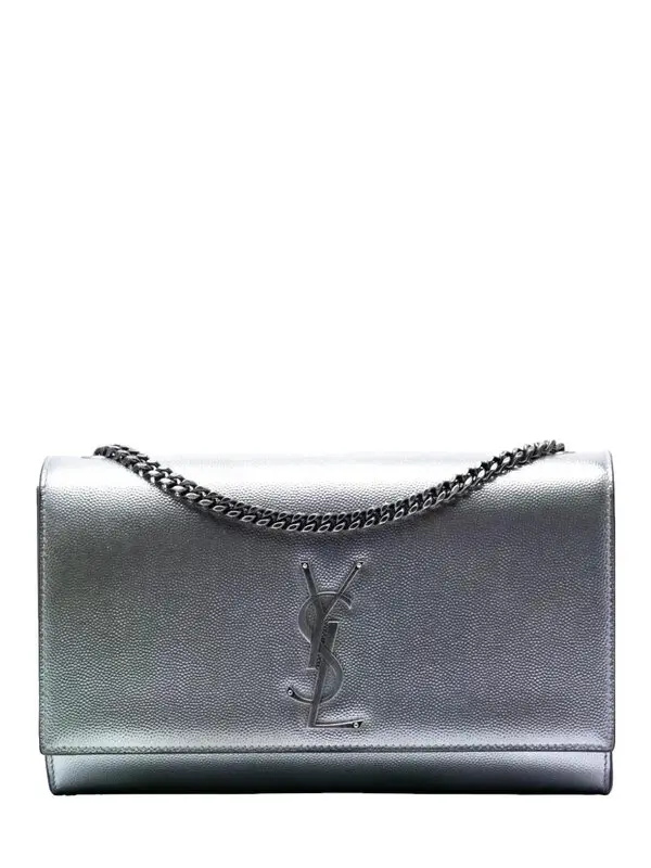 Saint Laurent Metallic Grain De Poudre Monogram Kate Crossbody Bag - Silver
