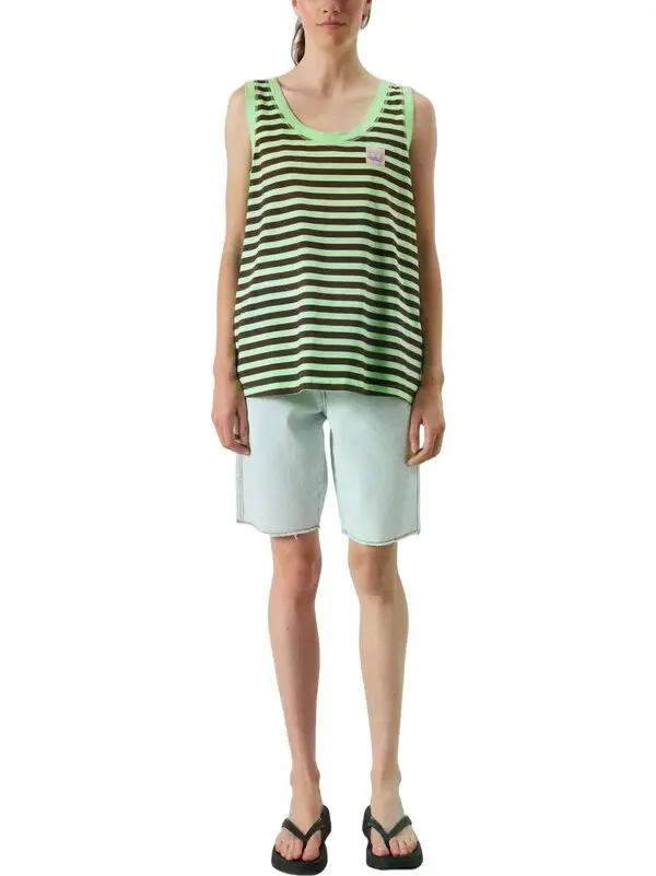 American Vintage Striped Cotton Tank Top - Green