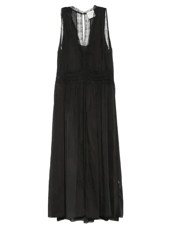 FORTE_FORTE Lace-trimmed Plissé Midi Dress - Black