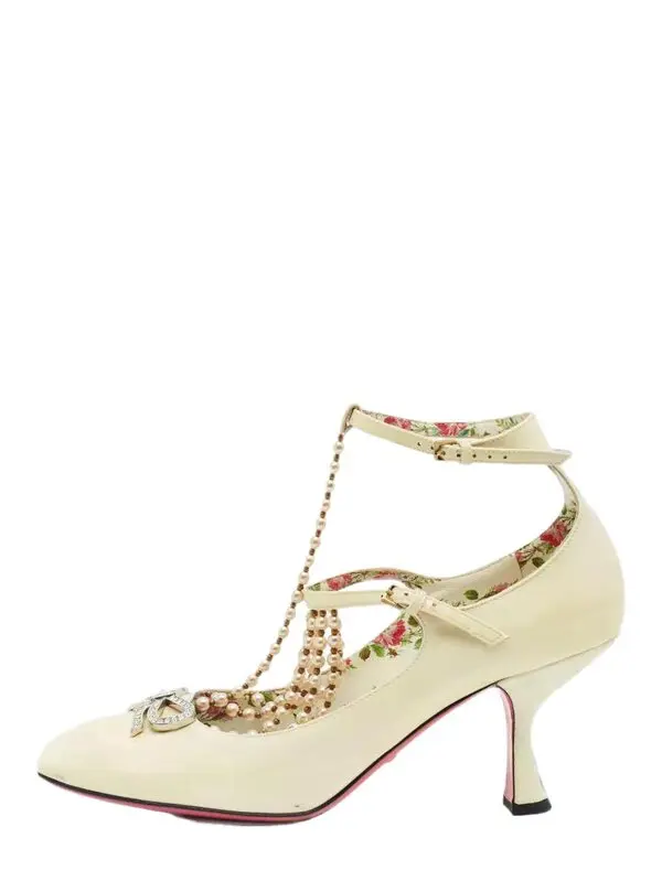 Gucci Beige Patent Leather Embellished Heeled Pumps - Neutrals