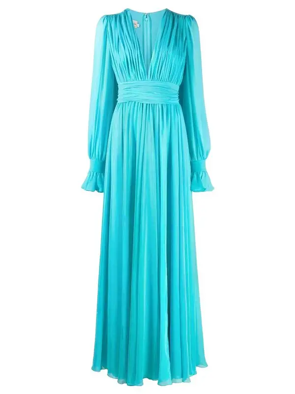 BLANCA VITA Plunging V-neck Gown - Blue