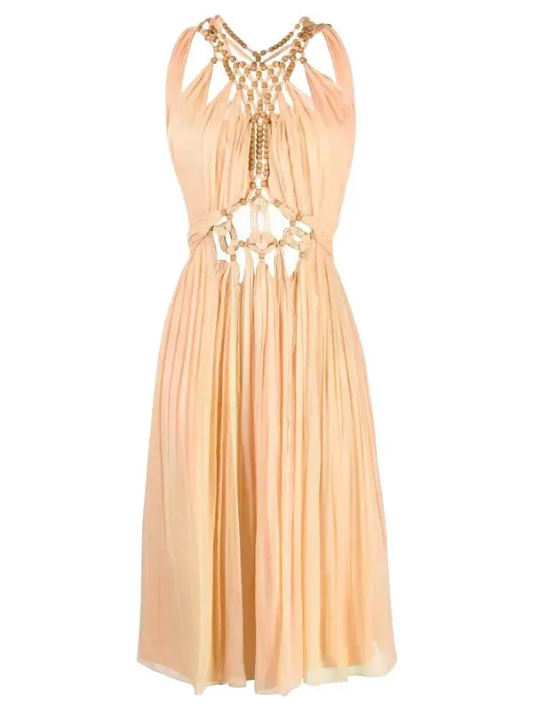 Alberta Ferretti Beaded Metallic-thread Dress - Neutrals