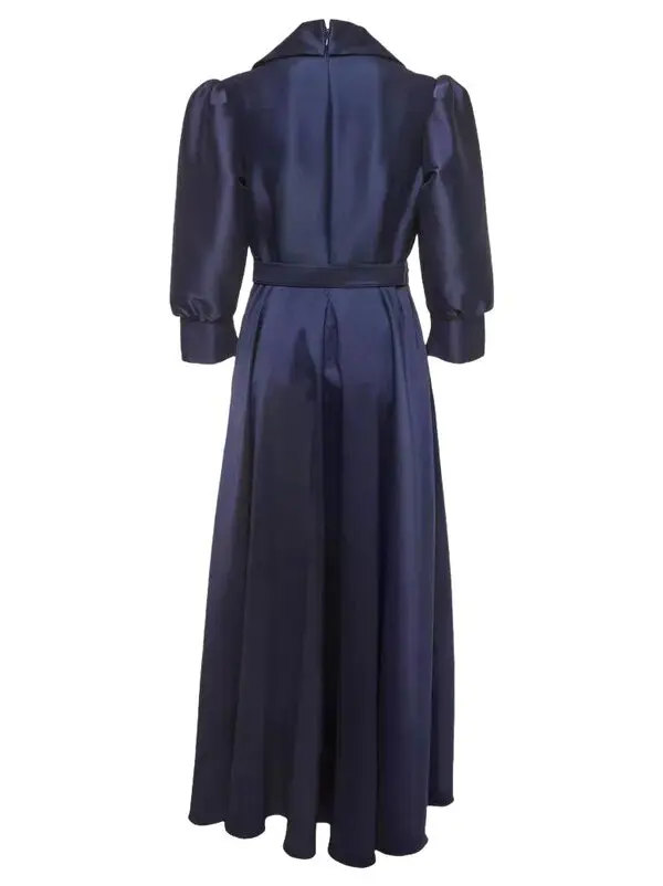 Badgley Mischka Belted Puff-sleeve Maxi Gown - Blue