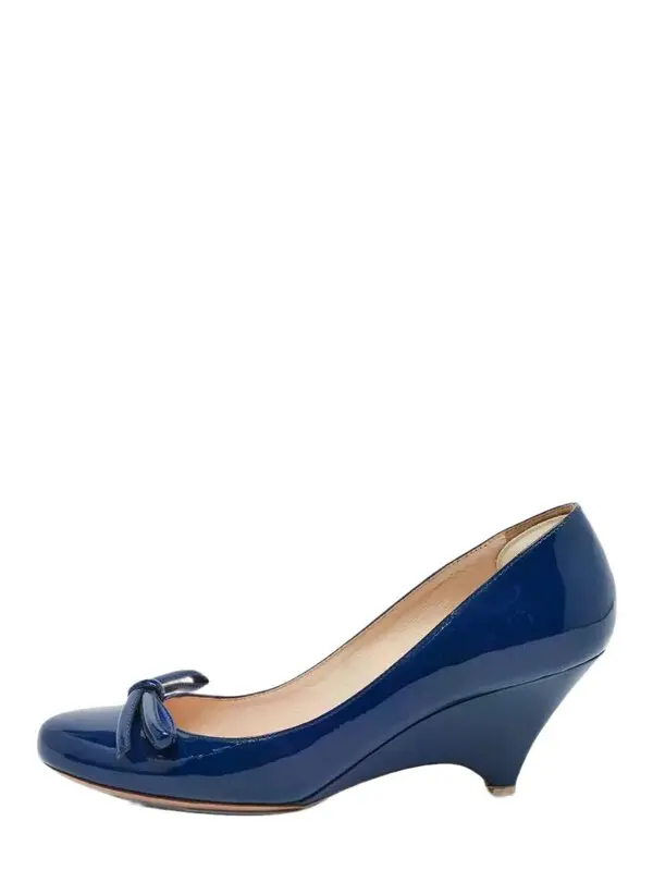 Prada Patent Bow Detail Wedge Pumps - Blue
