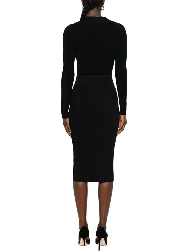 Elisabetta Franchi Ribbed Knit Midi Dress With Toggle Fastening - Black