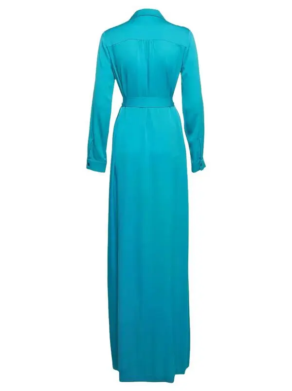 Diane Von Furstenberg Silk Blend Maxi Shirt Dress - Blue