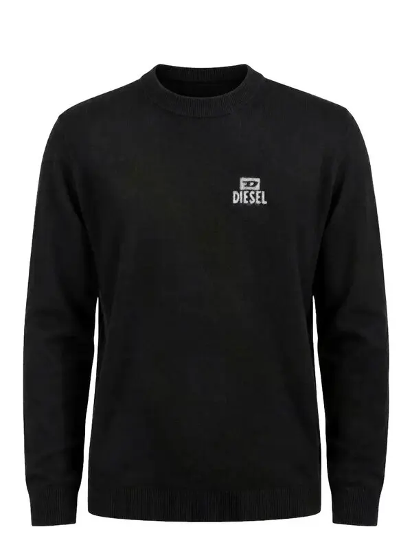 DIESEL® Logo-embroidered Crew Neck Sweater - Black