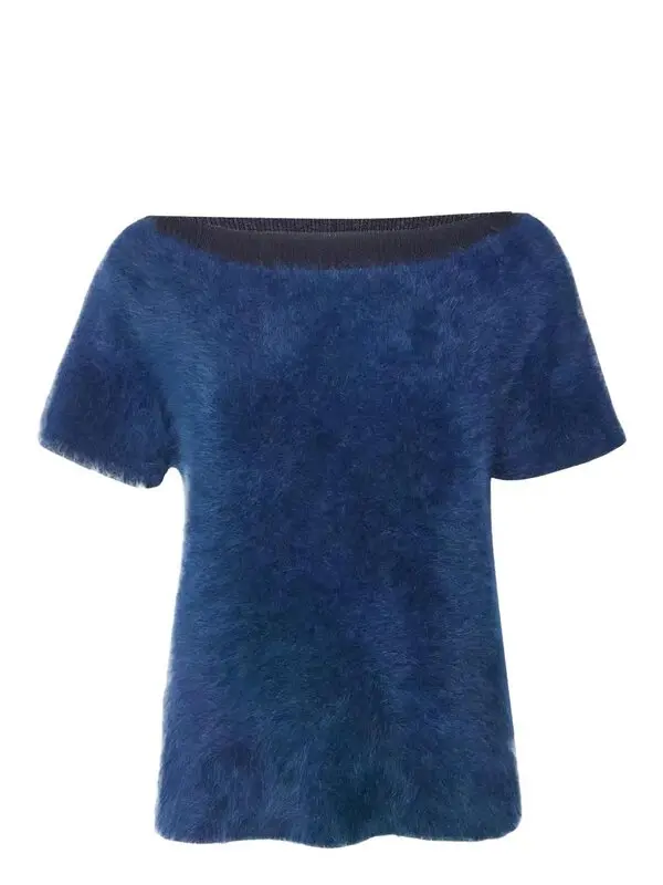 LOUIS VUITTON Faux Fur Detail Boat Neck Top - Blue