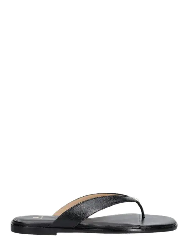 Patrizia Pepe Calf Leather Flip Flops With Logo Plaque - Black